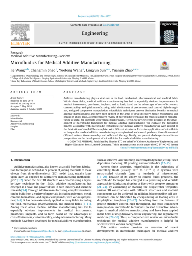 Microfluidics For Medical Additive Manufacturing Pdf Microfluidics