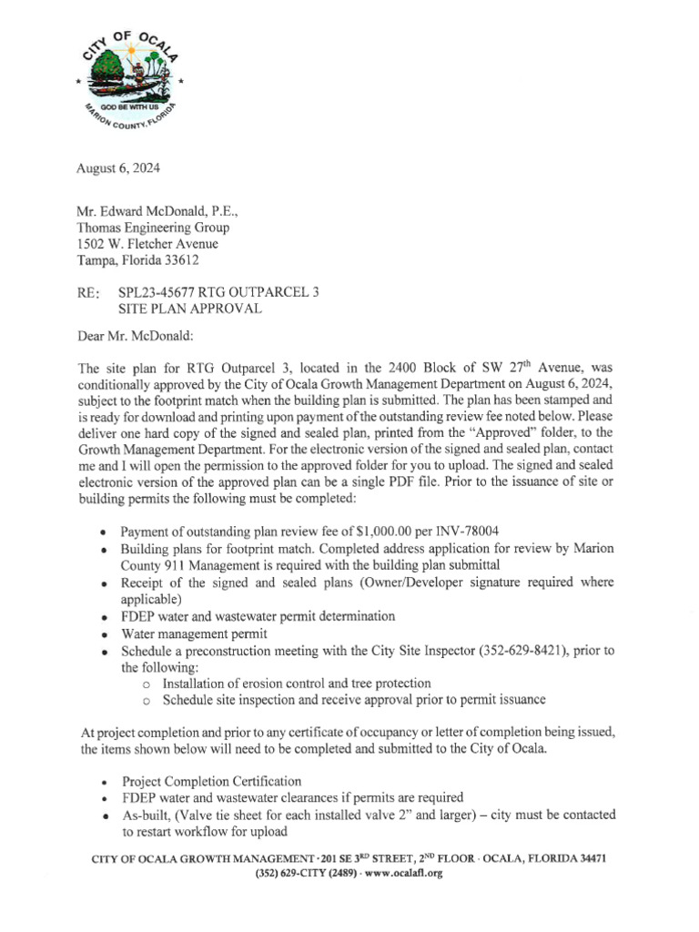 Lot 3 - Site Plan Approval Letter - 24 08 07 | PDF