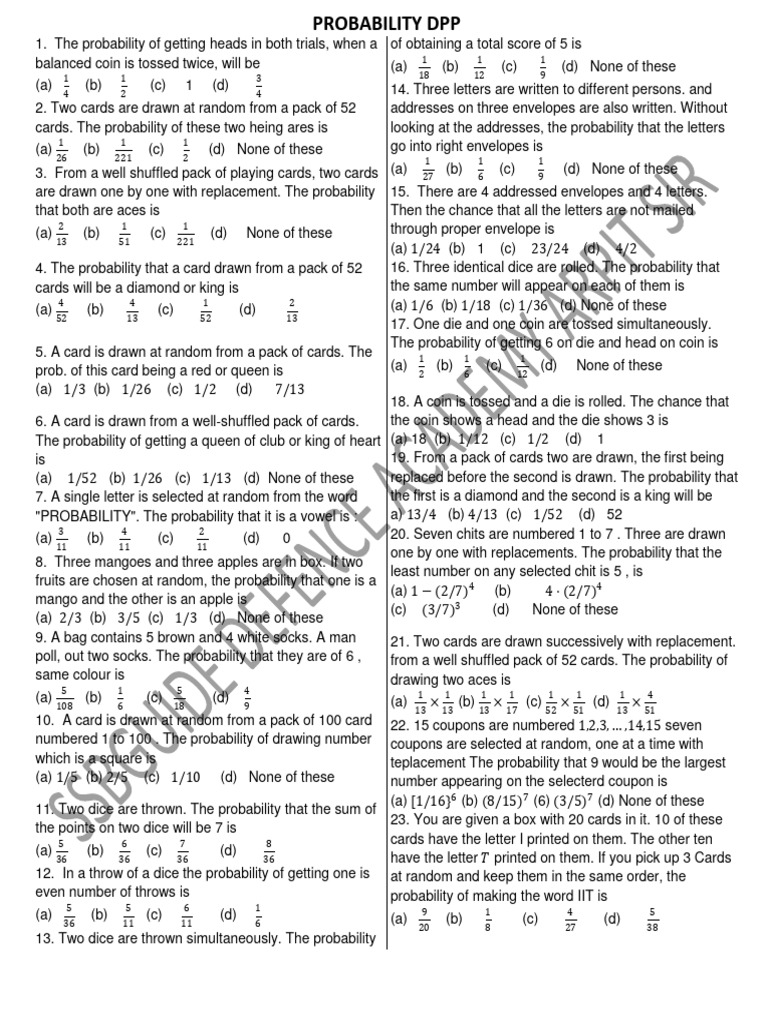 Probability Assignment - DPP 1_21937634 | PDF | Probability | Odds