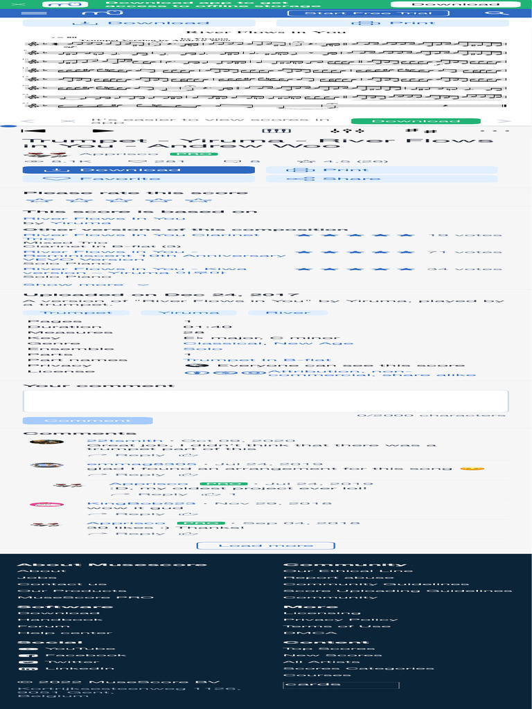 Trumpet - Yiruma - River Flows in You - Andrew Woo Sheet Music for ...
