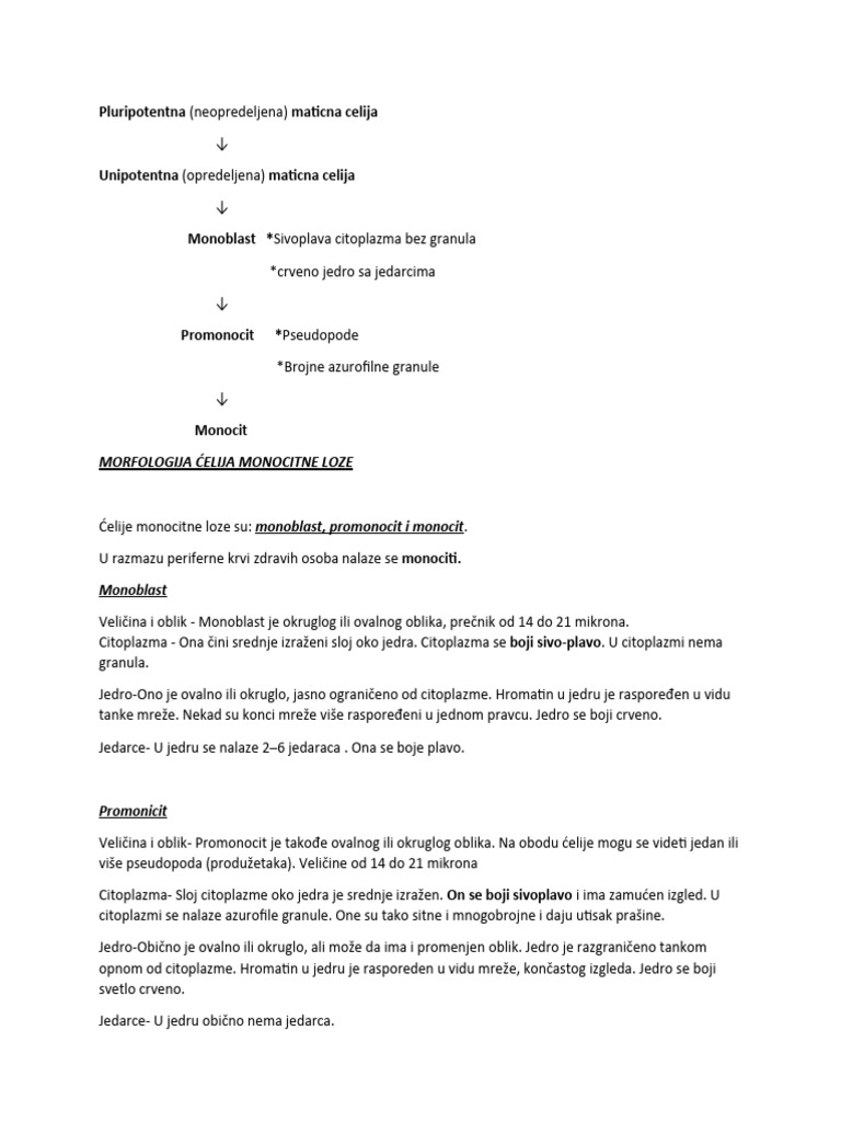 MORFOLOGIJA CELIJA MONOCITNE LOZE | PDF