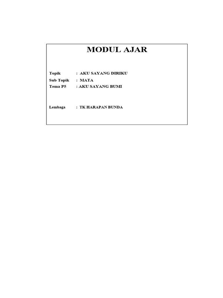 Modul Ajar Paud - Modul Ajar Topik Aku Sayang Diriku Sub Topik Mata - Fase Fondasi | PDF