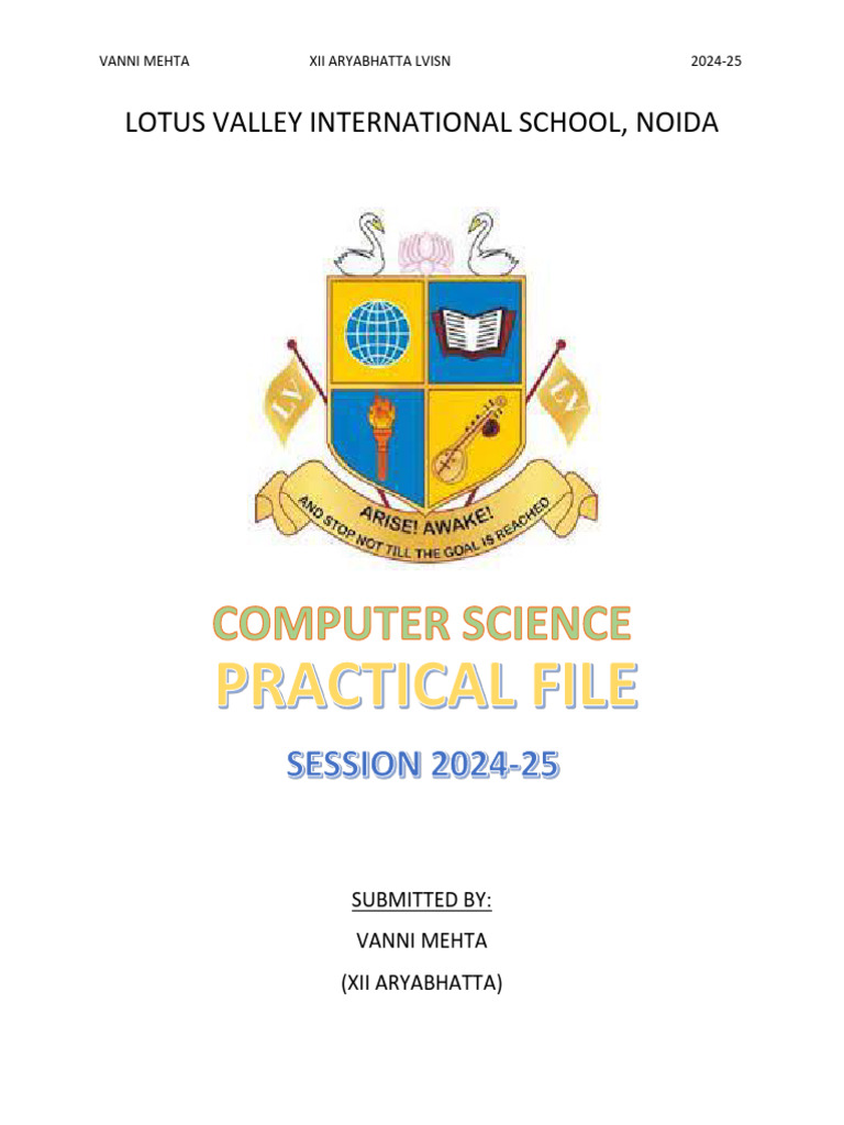 Class-12 Aryabhatta Vanni Cs Practical File Lvisn 2024-25 | PDF | Parameter (Computer ...