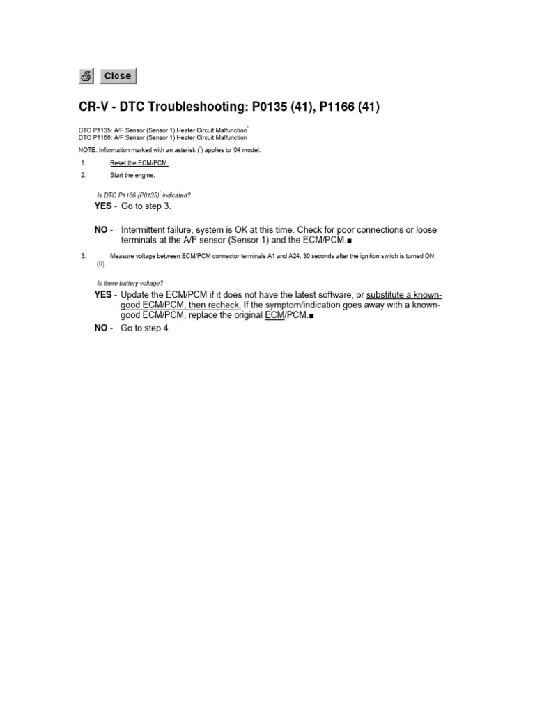 CR-V - DTC Troubleshooting: P0135 (41), P1166 (41) : YES NO | PDF ...