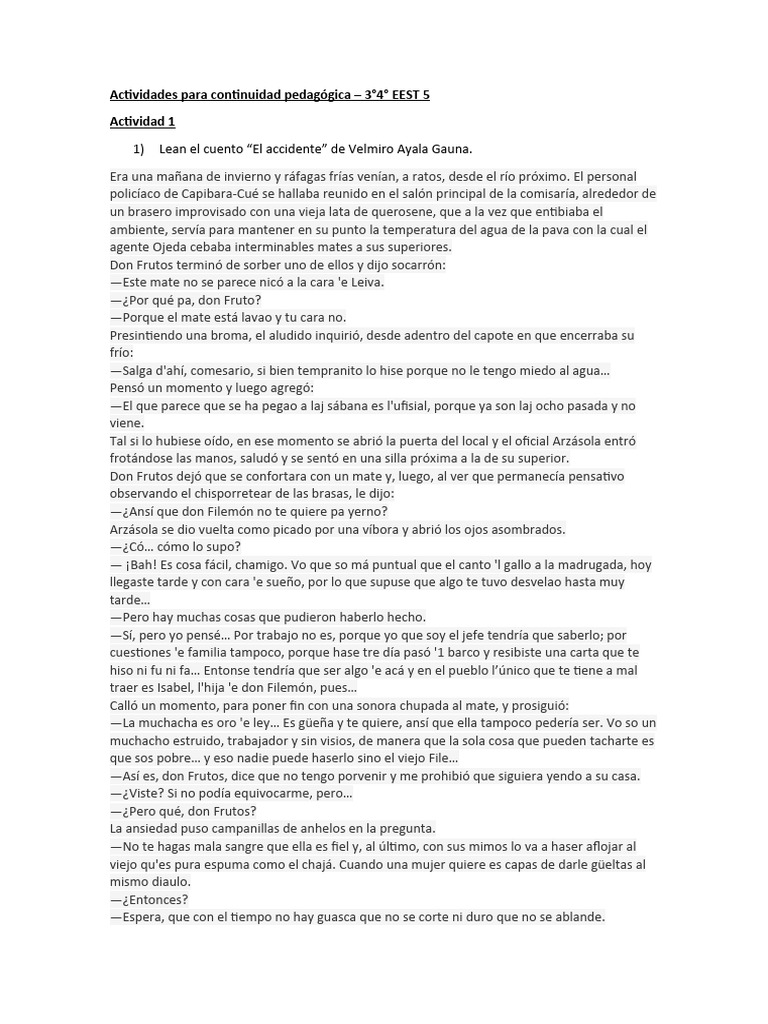 Actividades para Continuidad Pedagógica 3ero C EEST5 | PDF