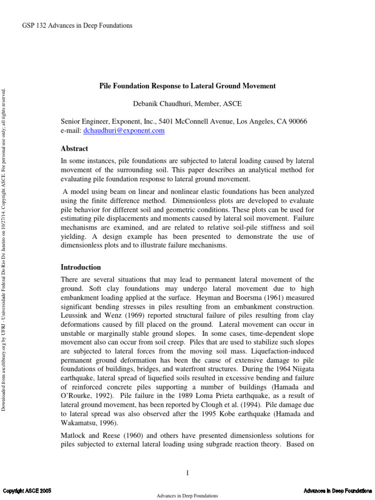 Chaudhuri (2005) - Pile Foundation Response To Lateral Ground Movement ...