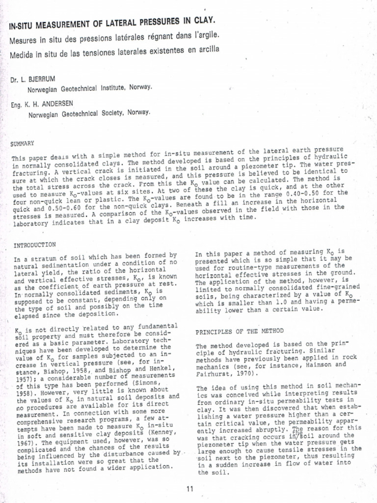 Bjerrum (XXXX) - In-Situ Measurement of Lateral Pressures in Clay | PDF