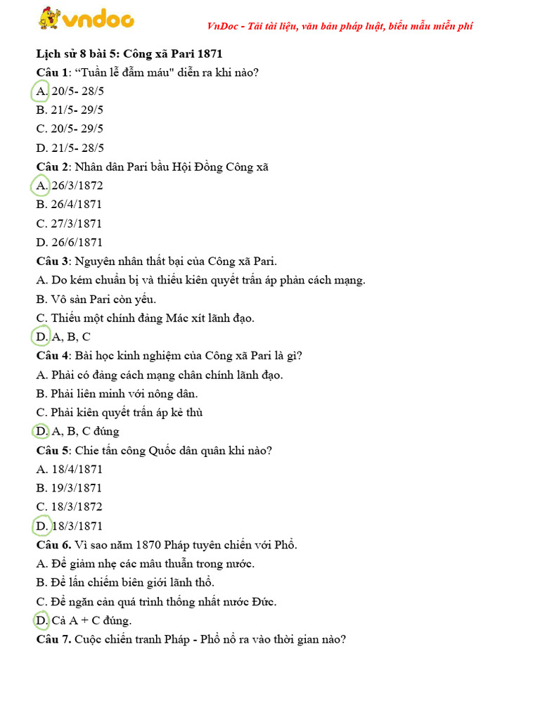 Trac Nghiem Lich Su 8 Bai 5 | PDF
