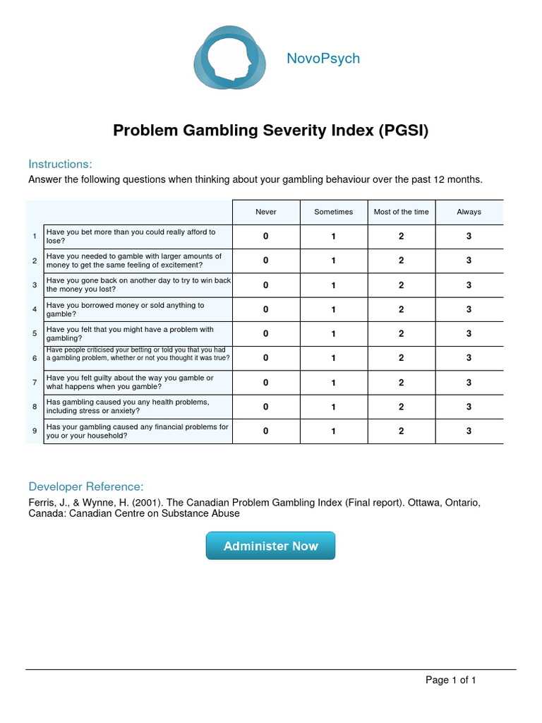 Pgsi Problem Gambling Severity Index Online Assessment | PDF | Gambling ...