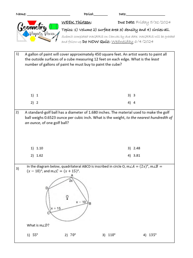 Geometry Problems: Volume, Area, Density | PDF | Circle | Volume