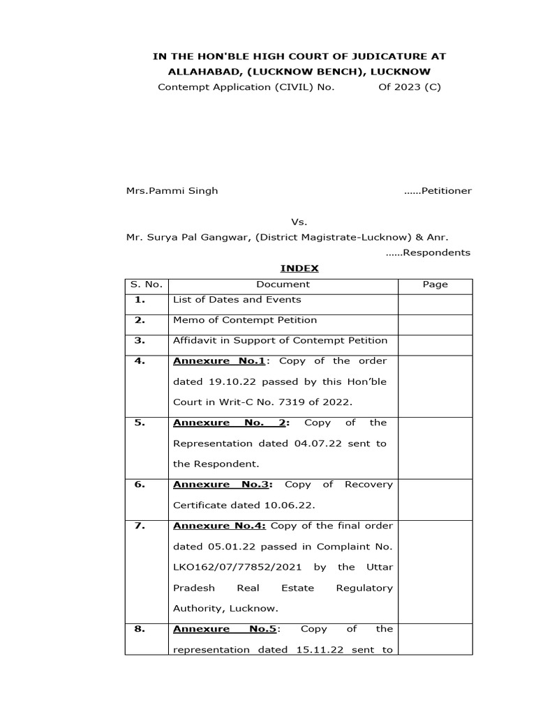Contempt Petition - Pammi Singh | PDF | Complaint | Contempt Of Court