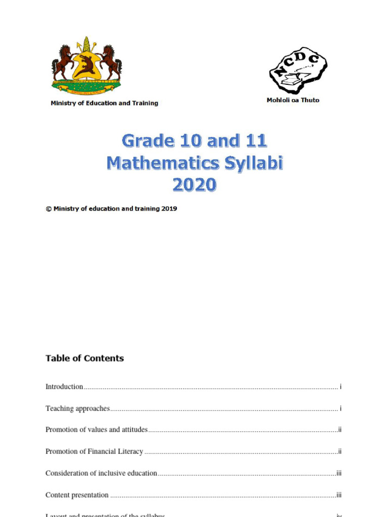 Grade 10 and 11 Mathematics Syllabus | PDF | Circle | Educational ...