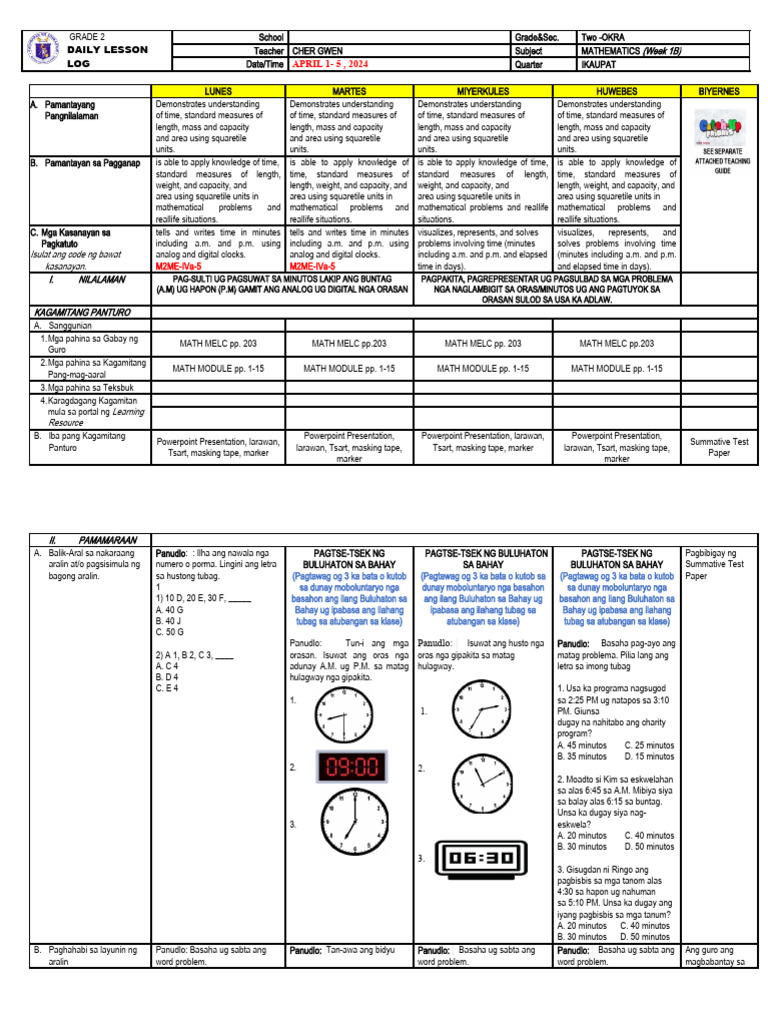 Q4 DLL Math2 Week-1b | PDF
