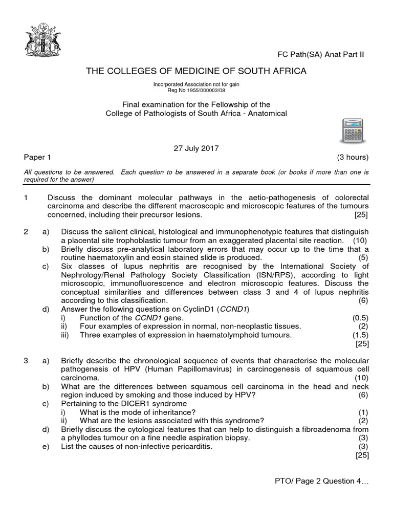 FC Path (SA) Anat Part II Past Papers - 2017 2nd Semester 6 4 2021 ...