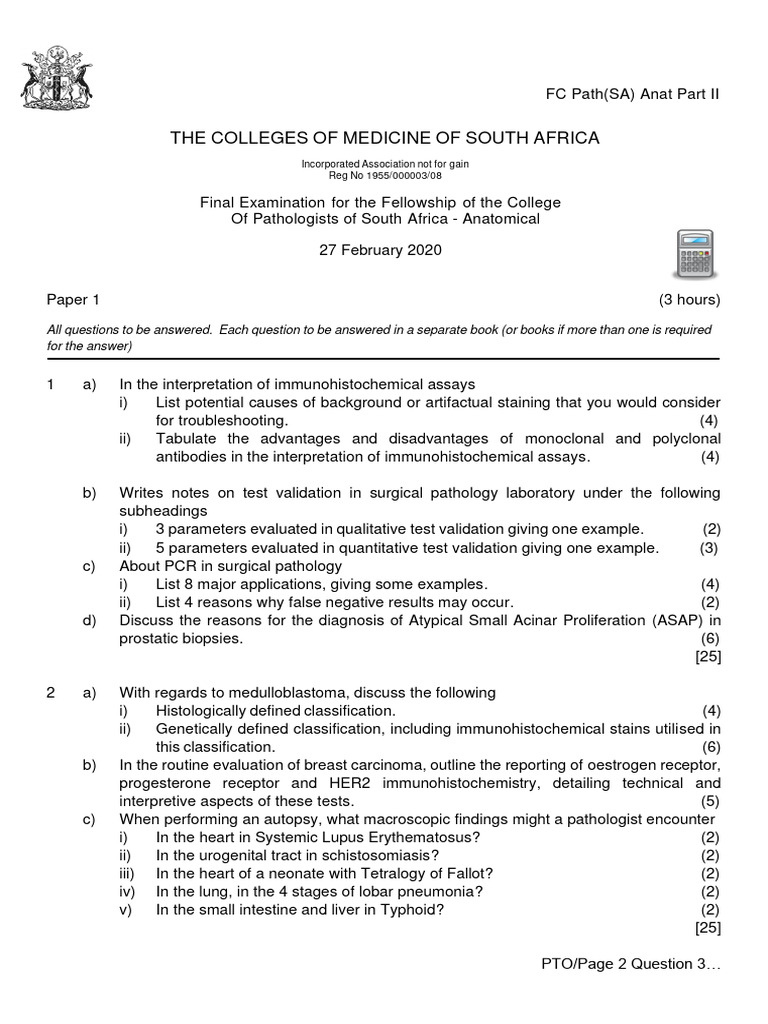 FC Path (SA) Anat Part II Past Papers - 2020 1st Semester 8 5 2021 ...