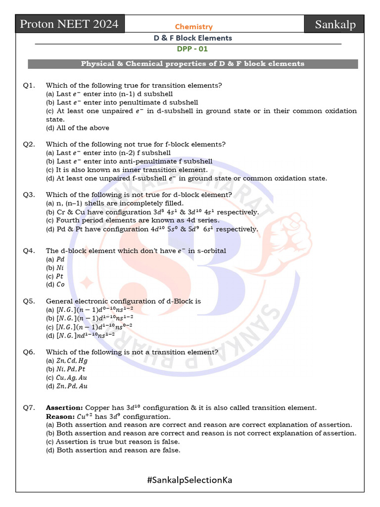 DPP 01 Physical & Chemical Properties of D & F Block Elements - 659 ...