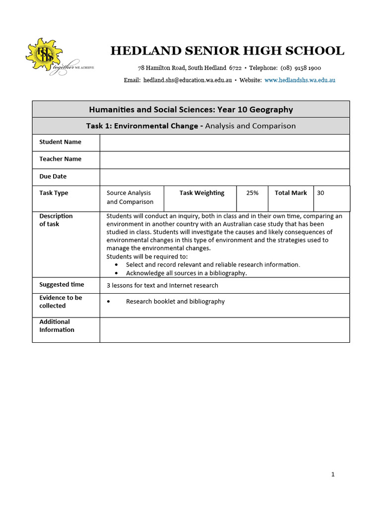 Year 10 Geography: Environmental Change Task | PDF | Information ...