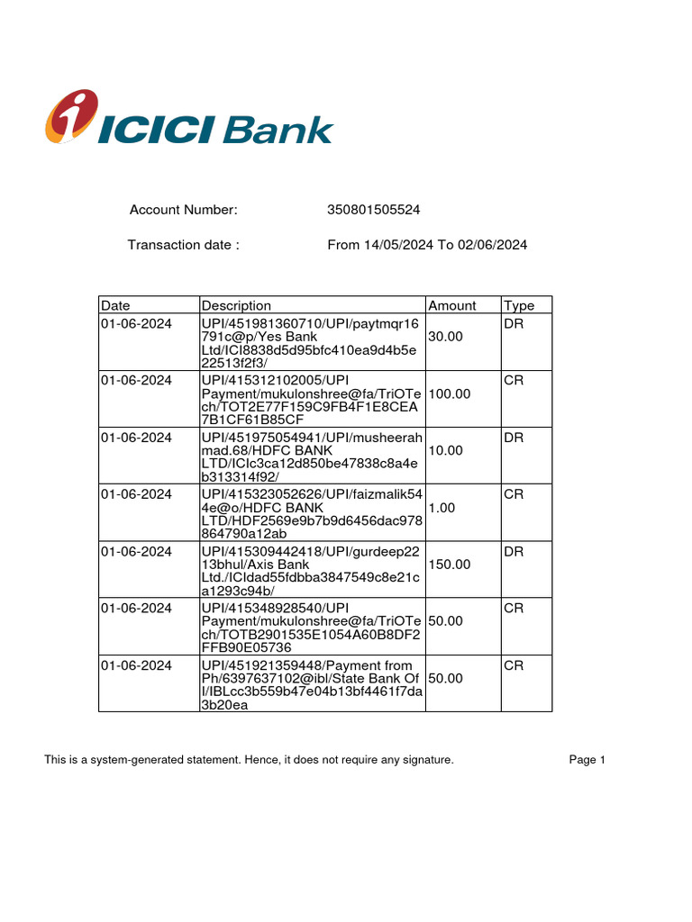 This Is A System-Generated Statement. Hence, It Does Not Require Any ...