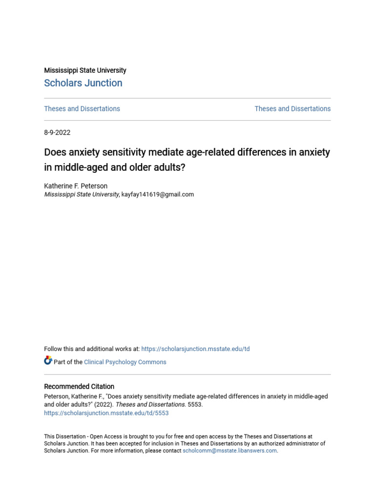 Does Anxiety Sensitivity Mediate Age Related Differences in Anxie | PDF ...