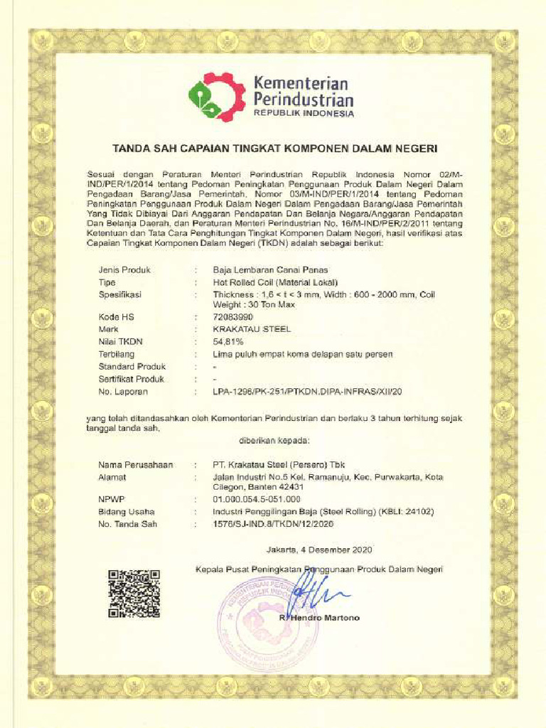 HRC Lokal 72083990 PT. KRAKATAU STEEL | PDF