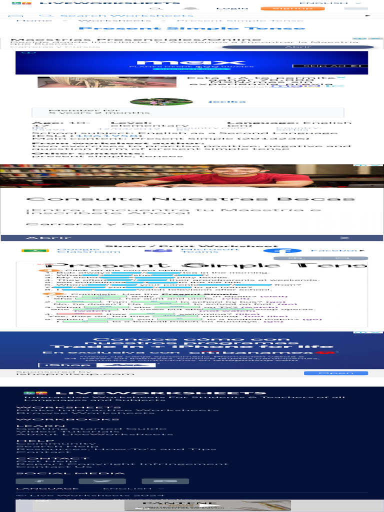 Present Simple Tense Interactive Worksheet Live Worksheets | PDF ...