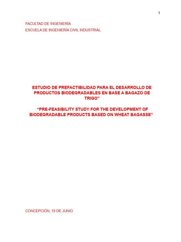 Estudio de Prefactibilidad para El Desarrollo de Productos ...