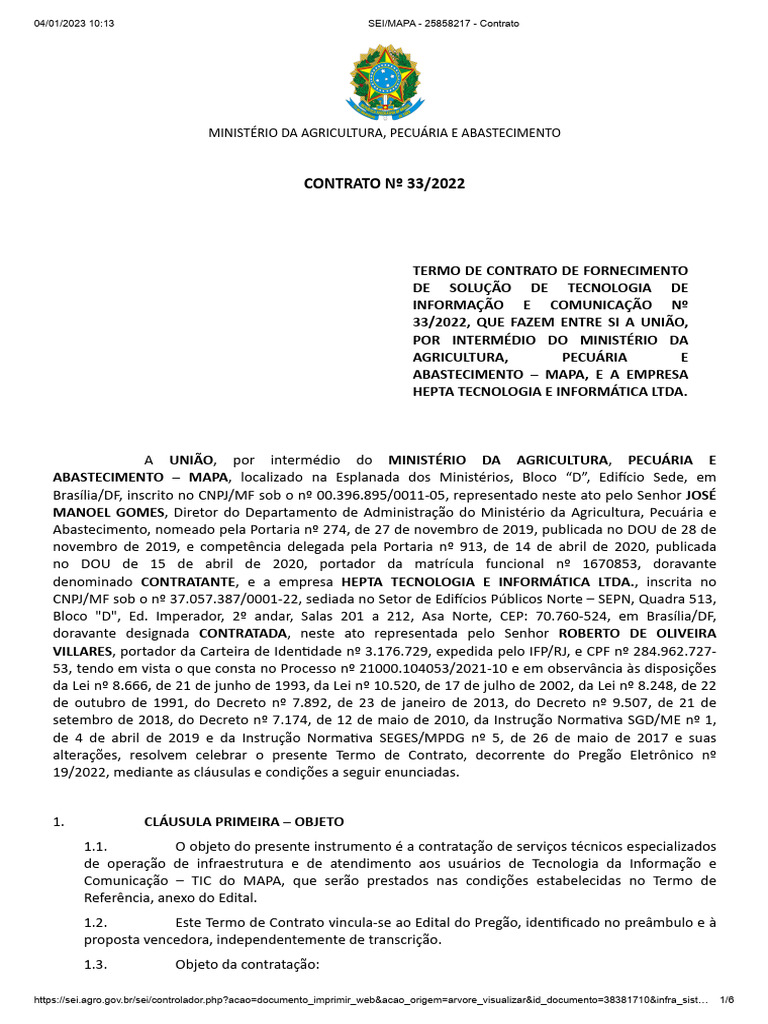 Contrato 22101 33 2022 Hepta Tecnologia e Informatica Ltda | PDF ...