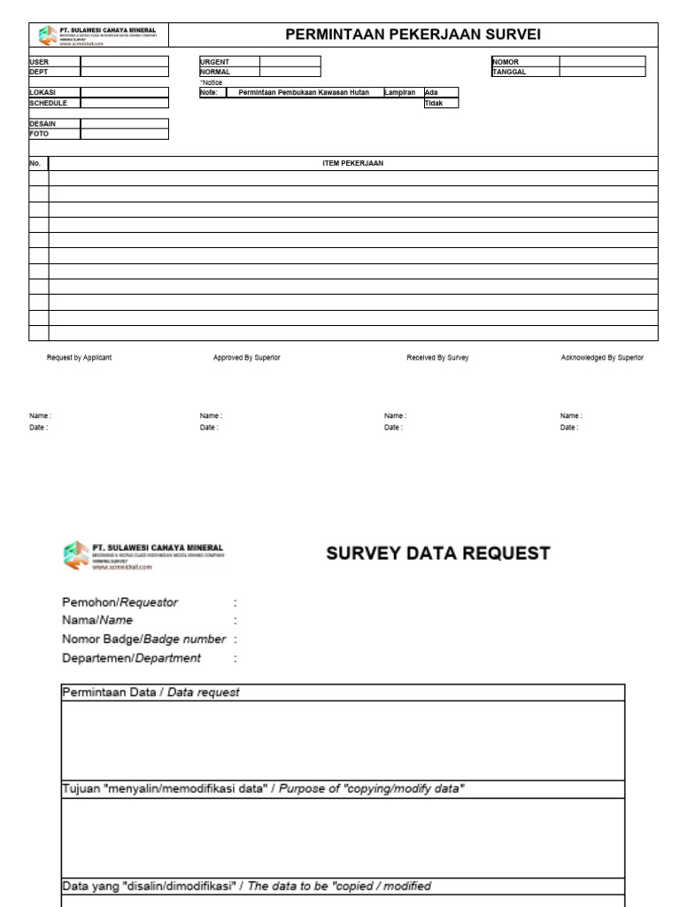 1. Format Request Pekerjaan Dan Data Survey | PDF