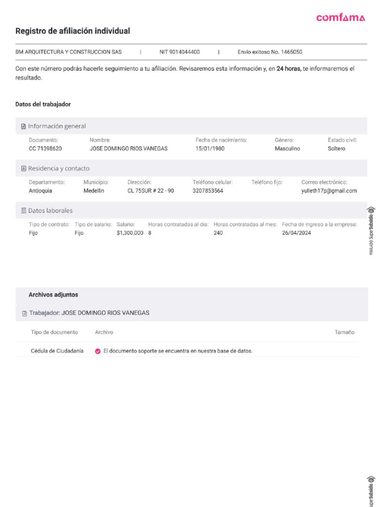 Registro de Afiliacion 1465050 | PDF