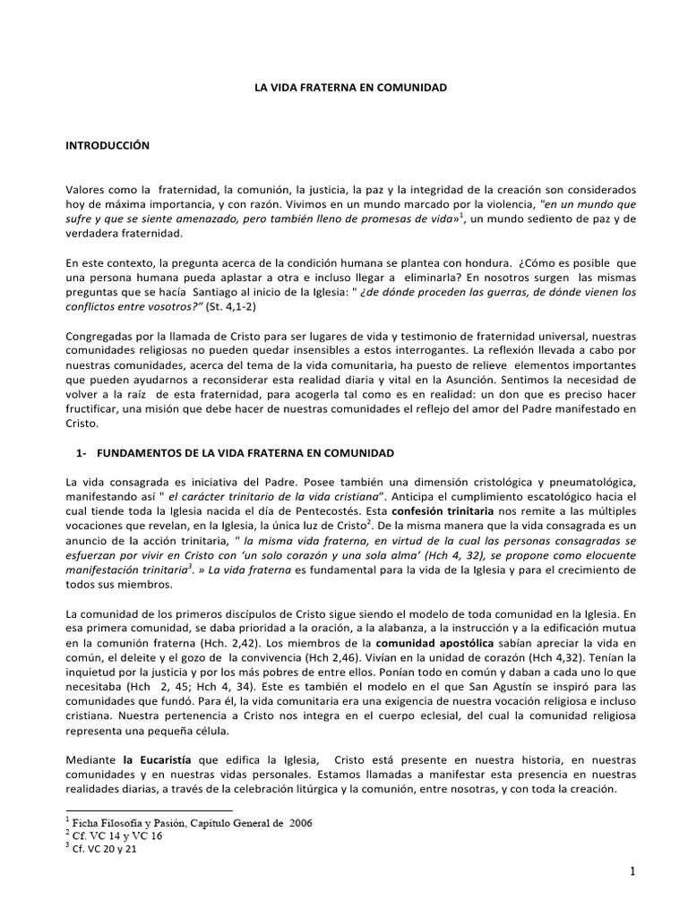 Vida Fraterna en Comunidad: Reflexiones | PDF | eucaristía | Amor
