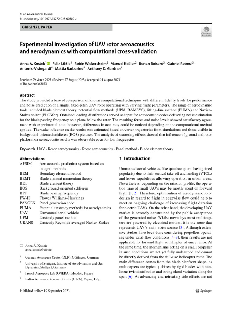 Experimental Investigation of UAV Rotor Aeroacoustics and Aerodynamics With Computational Cross ...