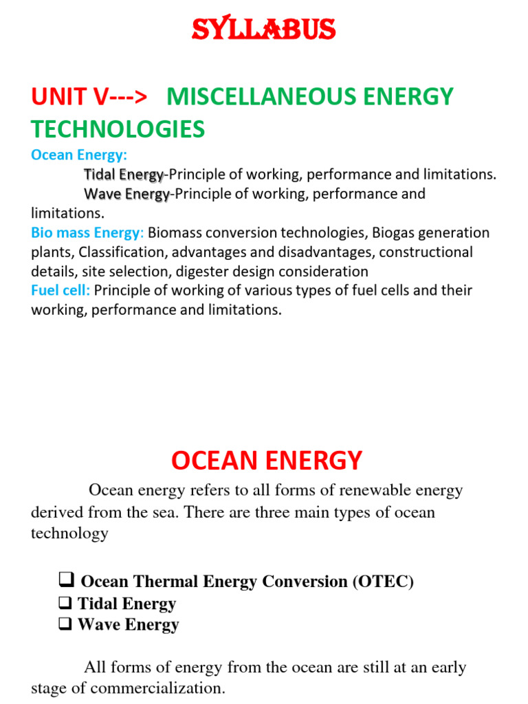 RES Unit V-MISCELLANEOUS ENERGY TECHNOLOGIES | PDF | Fuel Cell ...