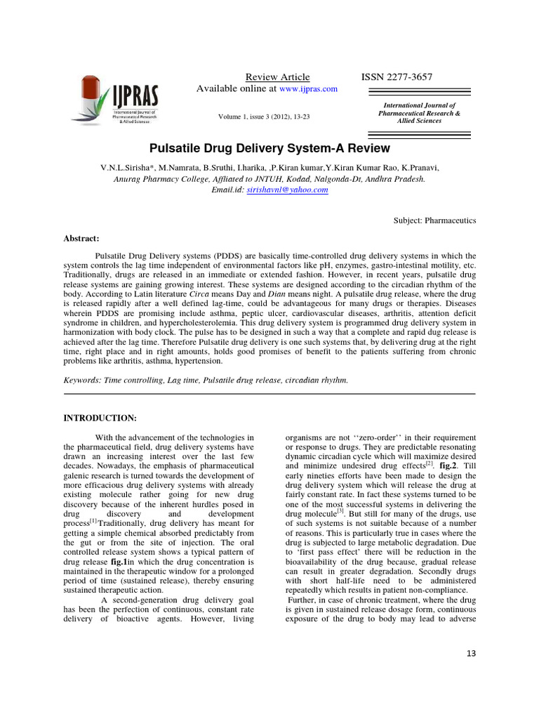 Pulsatile Drug Delivery System A Review Pdf Osmosis Polymers