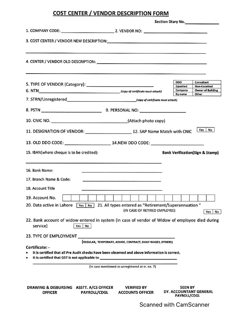 Revised Vendor Form | PDF