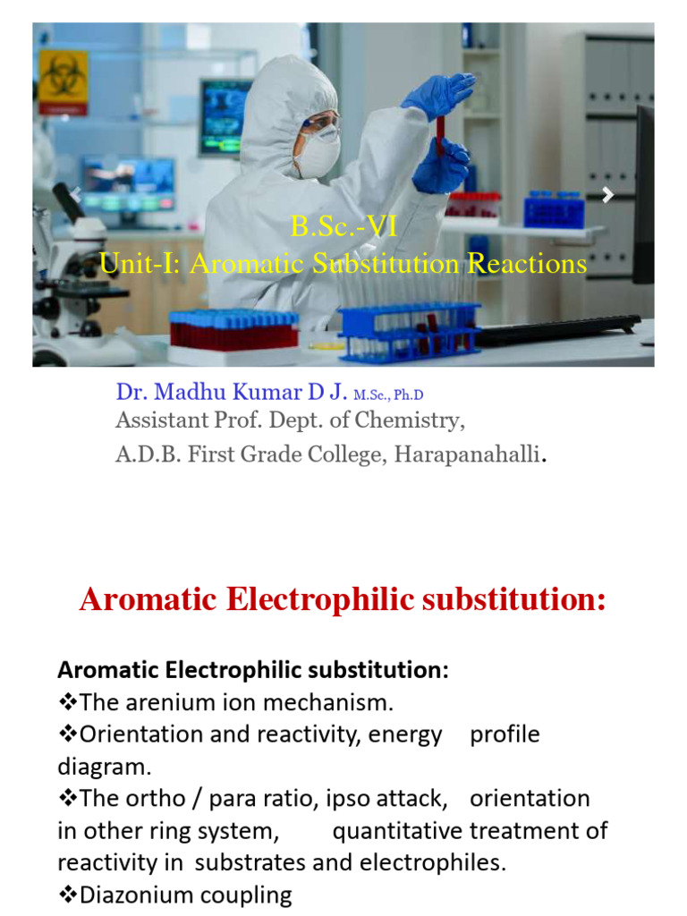 Unit-I Aromatic Substitution Reactions | PDF | Chemical Reactions ...