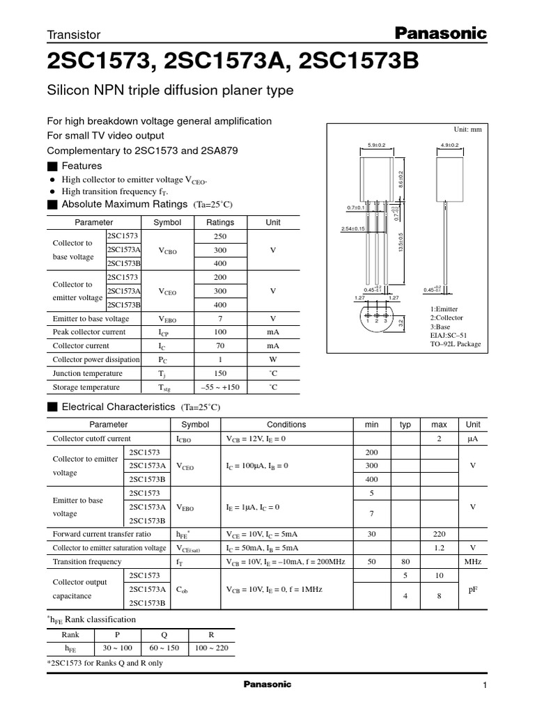 2SC1573 Transistor Specifications | PDF | Bipolar Junction Transistor ...