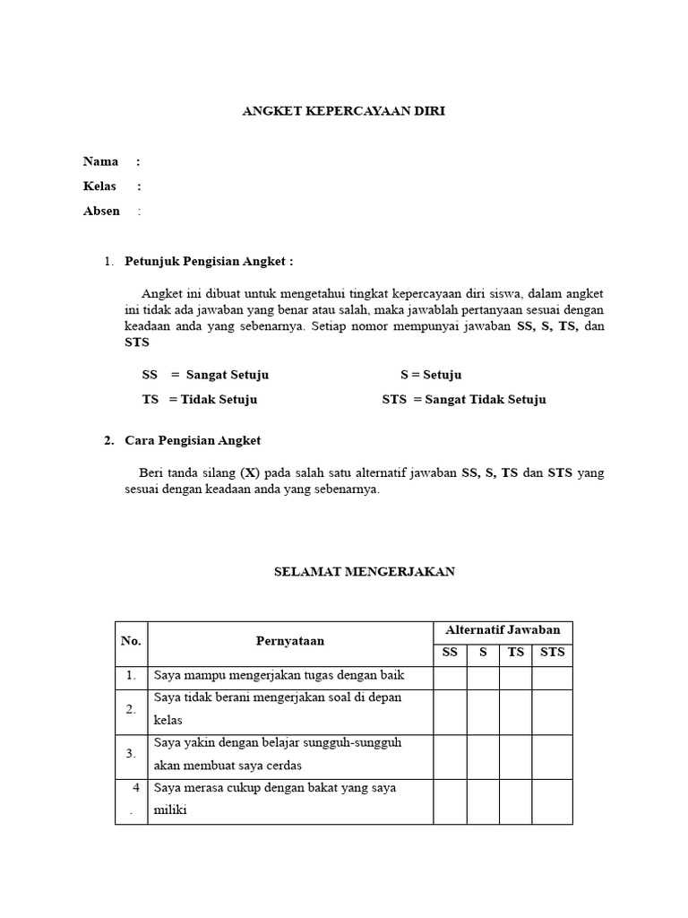 Angket Kepercayaan Diri Siswa | PDF