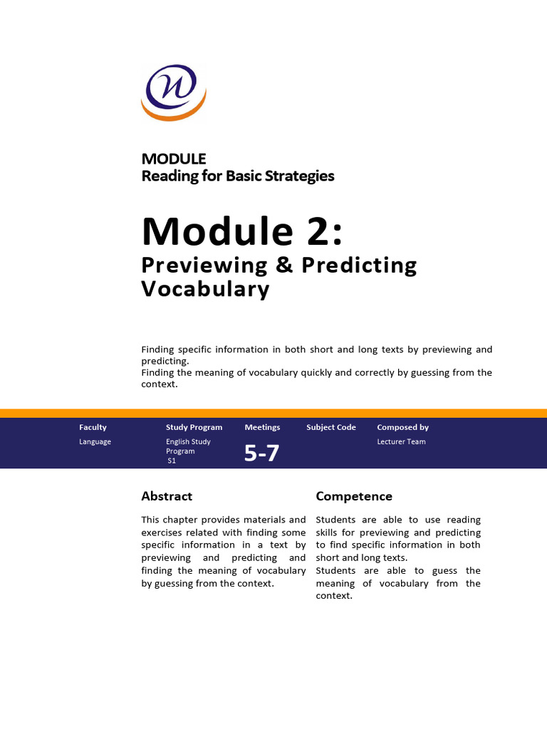 Reading For Basic Strategies-Modul 2 | PDF | Vocabulary | Verb