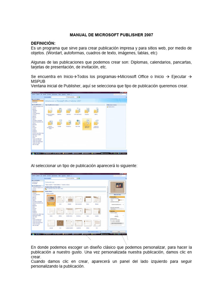 Manual de Microsoft Publisher 2007 | PDF | Ventana (informática) | Archivo de computadora