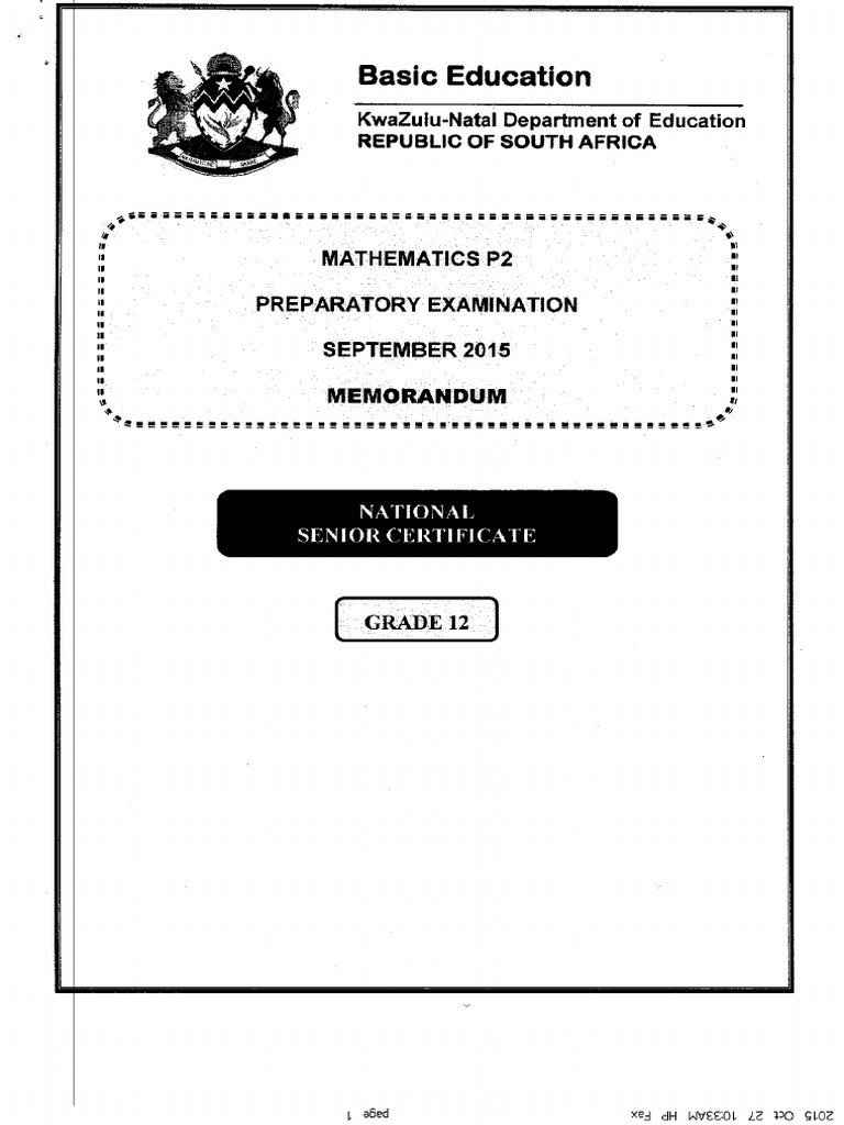GR 12 KZN Sep 2015 Prep Exam P2 Memo | PDF