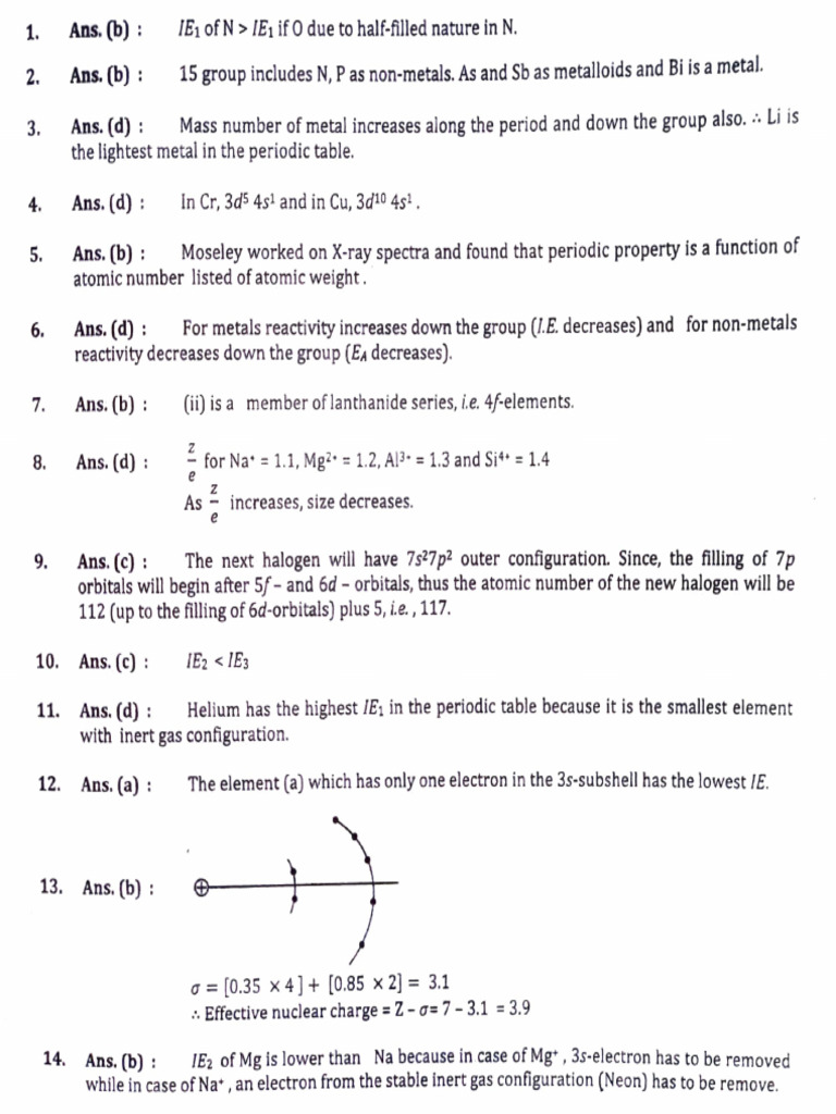 Ans To Periodic Prop Set 1 | PDF | Periodic Table | Condensed Matter ...