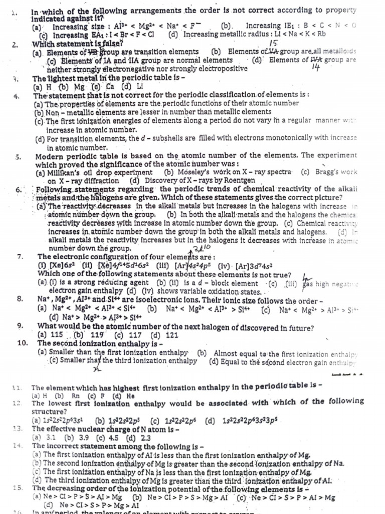 Periodic Prop Set 1 | PDF | Sets Of Chemical Elements | Physical Chemistry