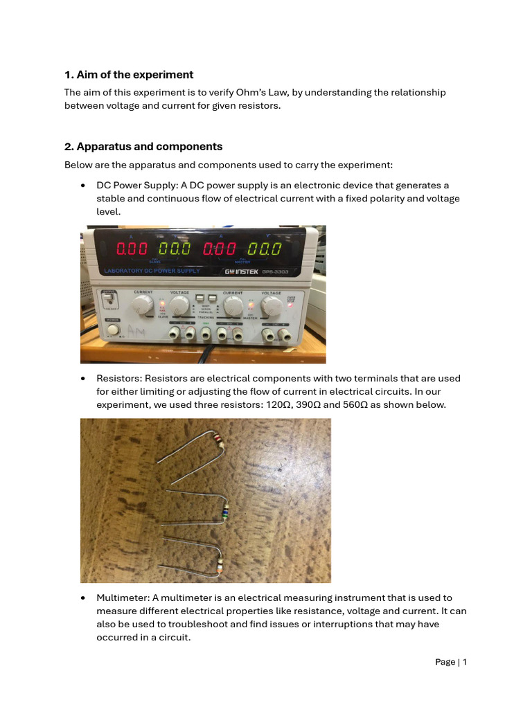 Electrical Circuits Ohm's Law Experiment | PDF | Electrical Resistance ...