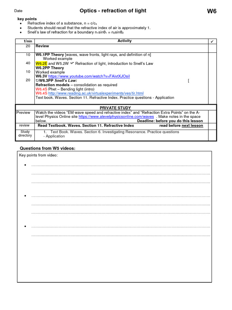 Waves 6-13 Lesson Plans A25 | PDF | Diffraction | Refraction
