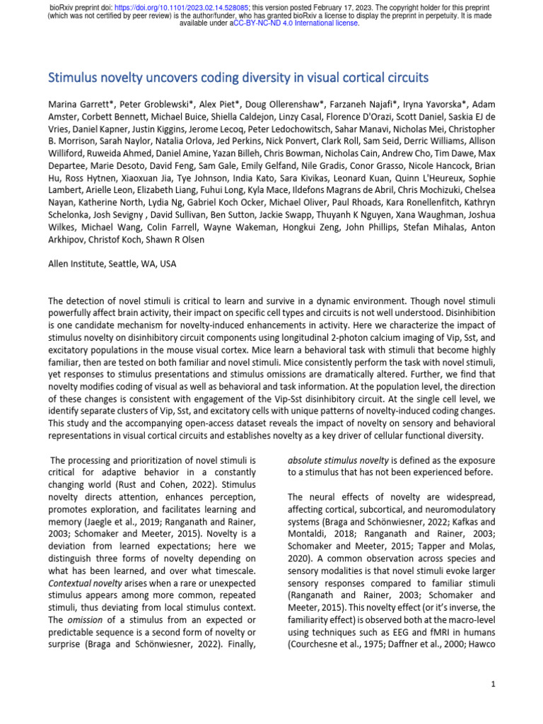 2023 02 14 528085v2 Full | PDF | Stimulus (Physiology) | Cerebral Cortex