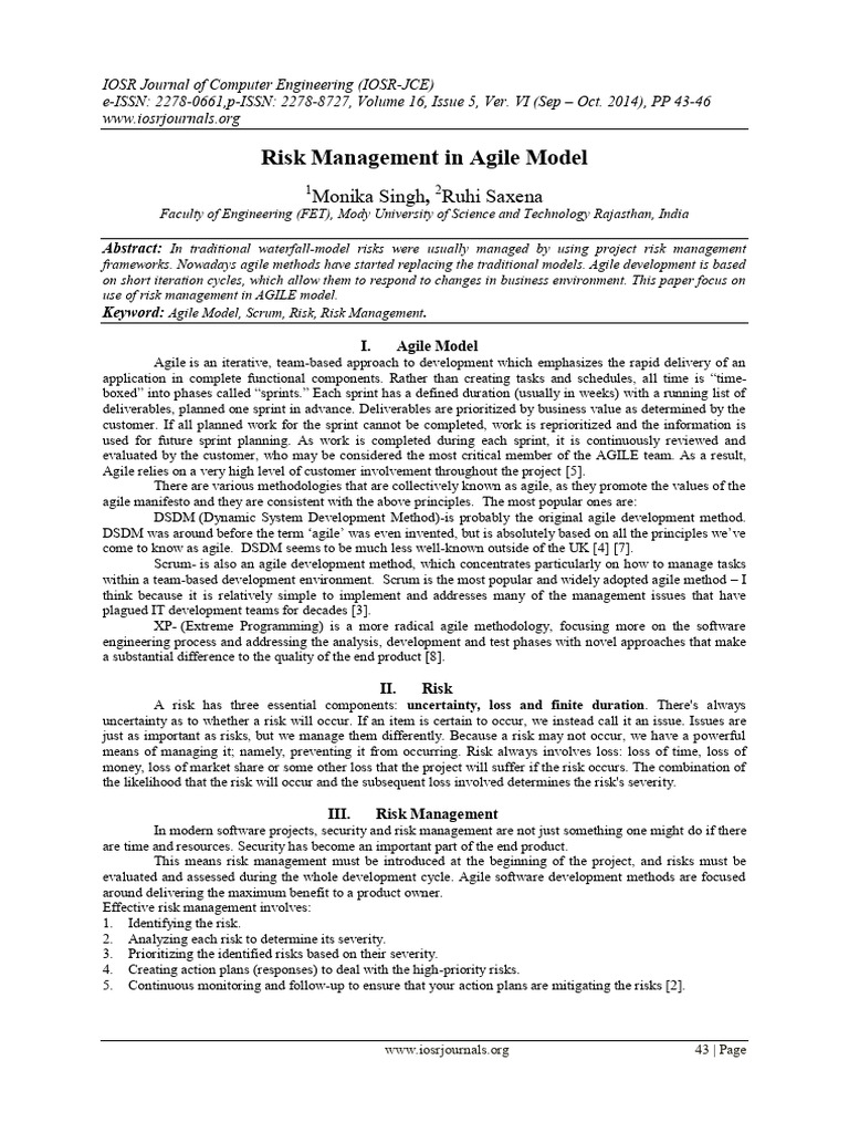 Risk_Management_in_Agile_Model | PDF | Agile Software Development | Risk Risk_Management_in_Agile_Model | PDF | Agile Software Development | Risk