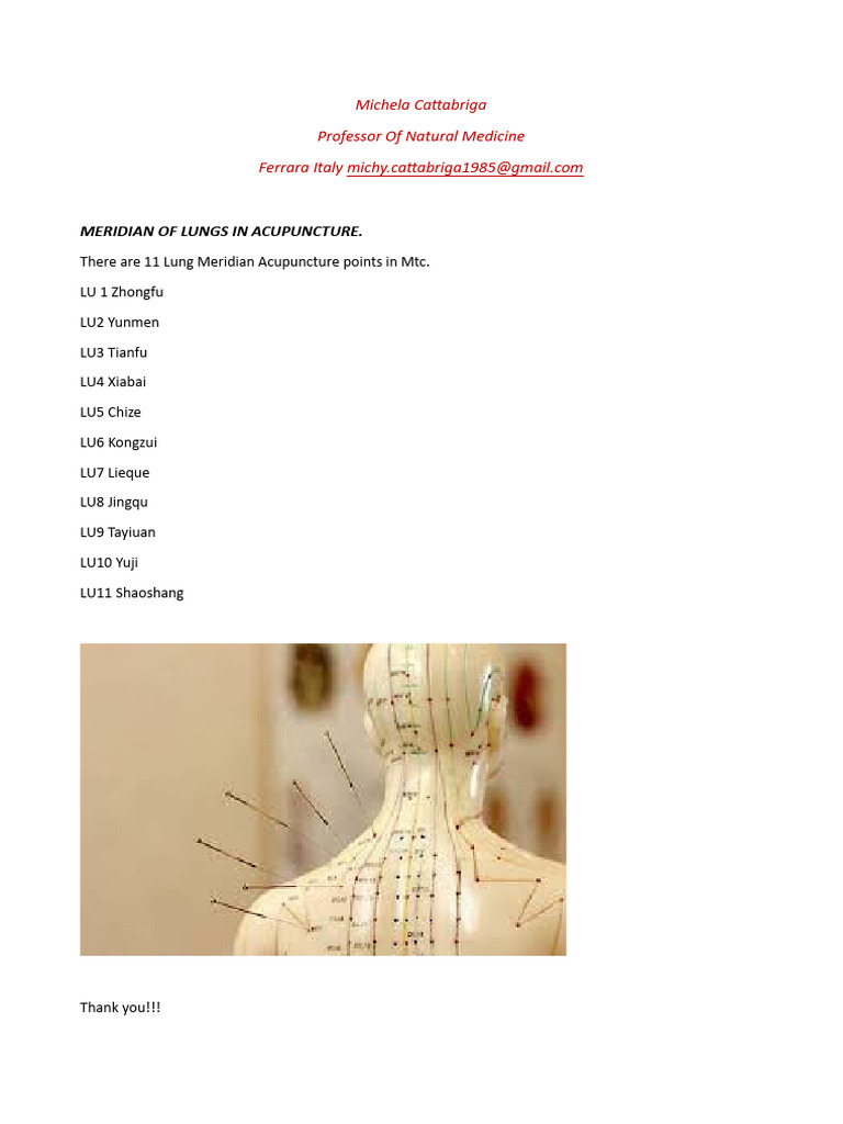 Lung Meridian Acupuncture Points | PDF | Wellness
