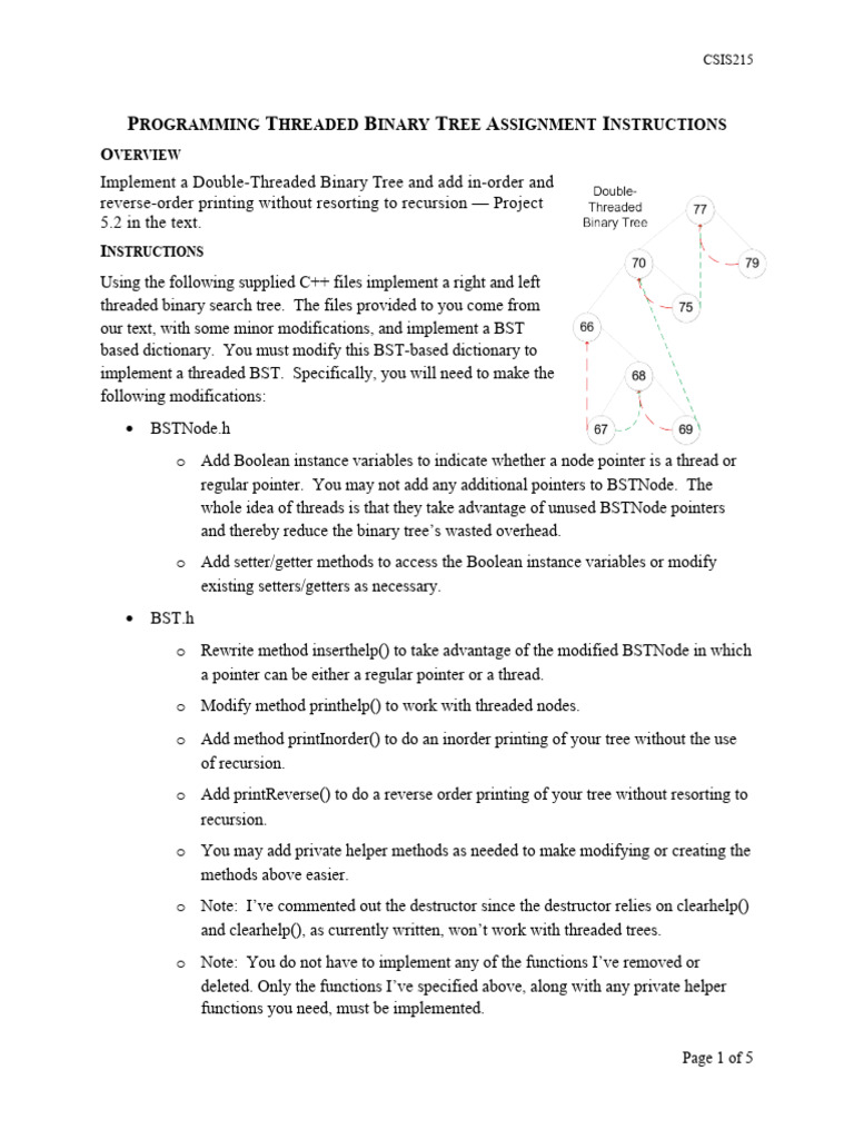 Programming Threaded Binary Tree Assignment Instructions 5776863146011443 | PDF | Computing ...