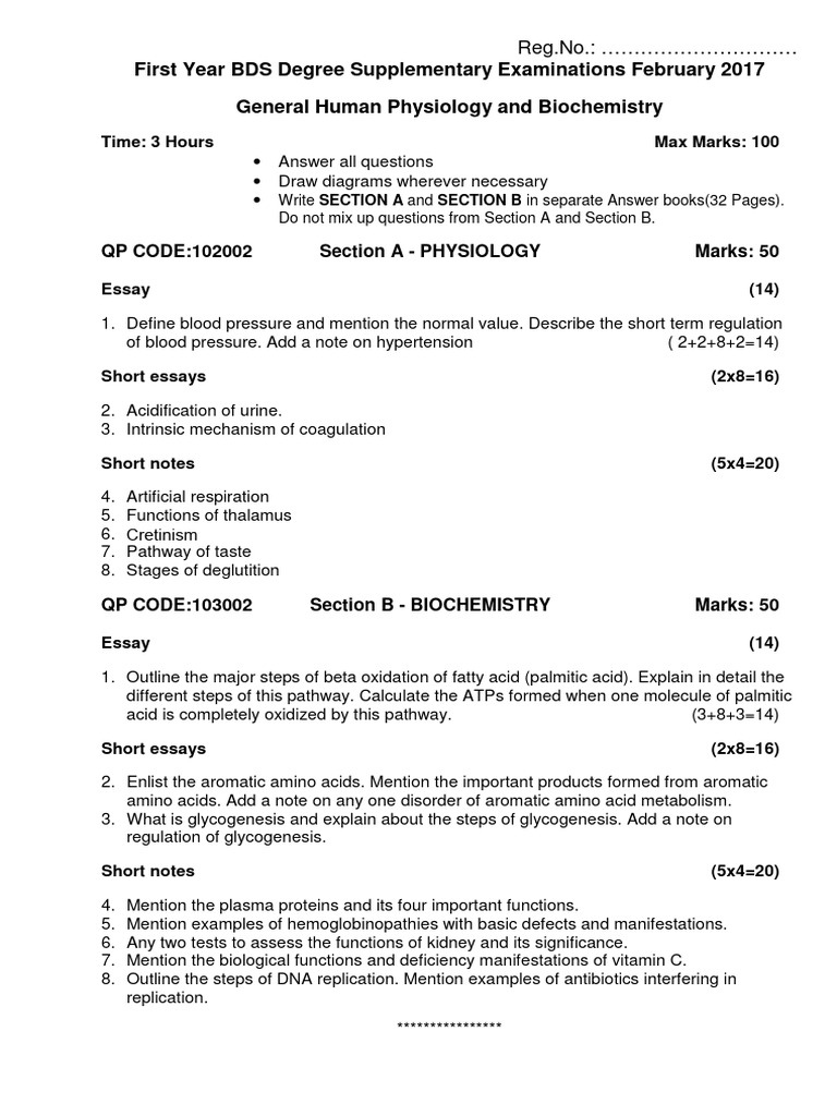 First Year BDS Degree Supplementary Examinations February 2017 General ...