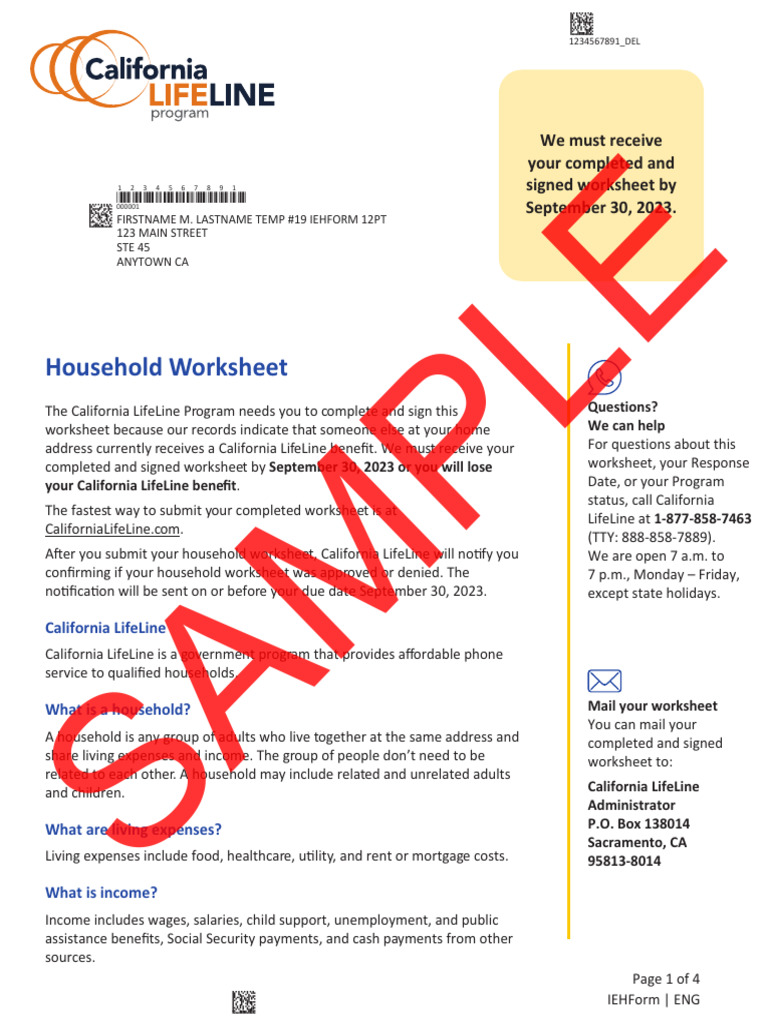 California LifeLine Household Worksheet | PDF | Wealth | Economies